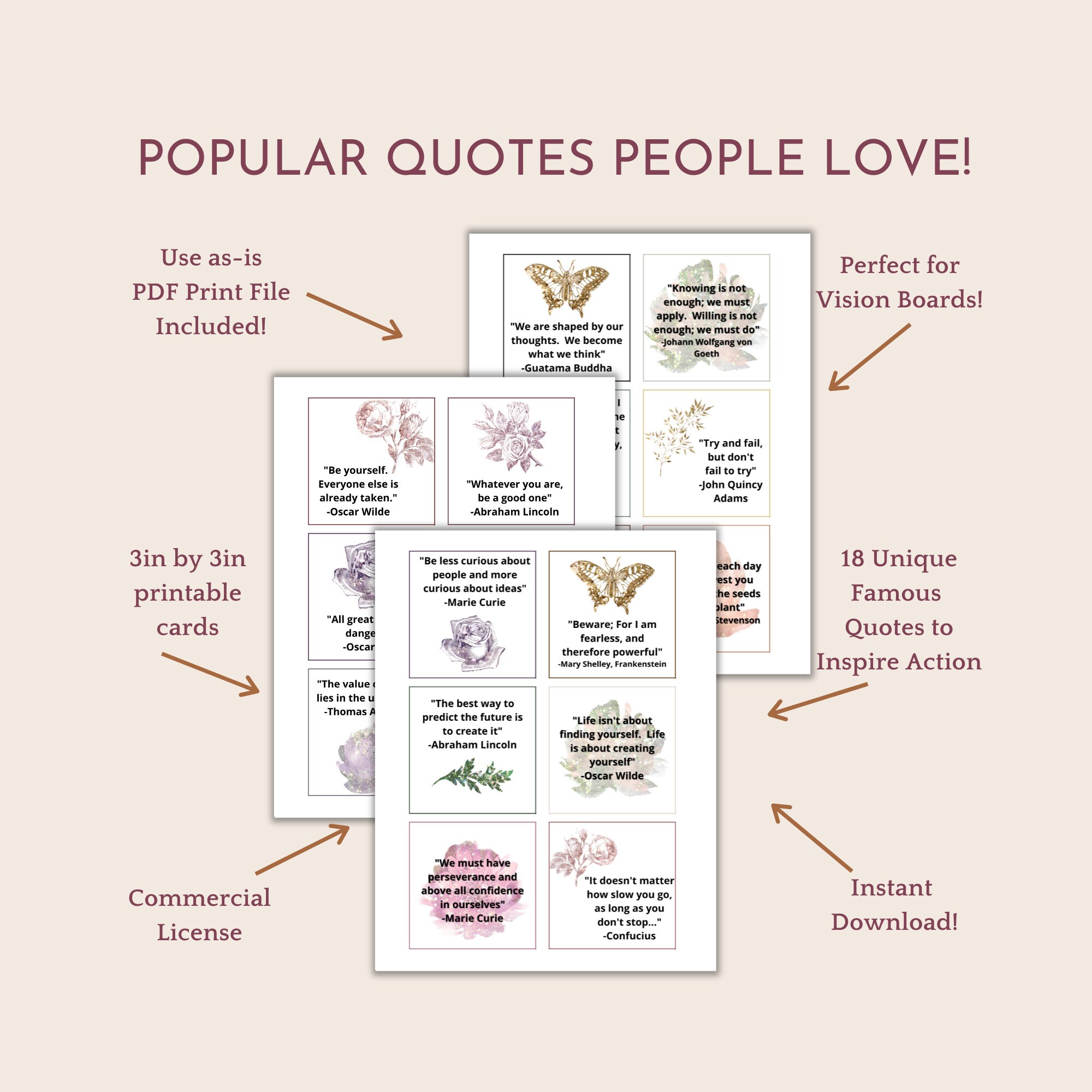 Printable Vision Board Quote Cards PDF, Commercial License Quote Cards ...