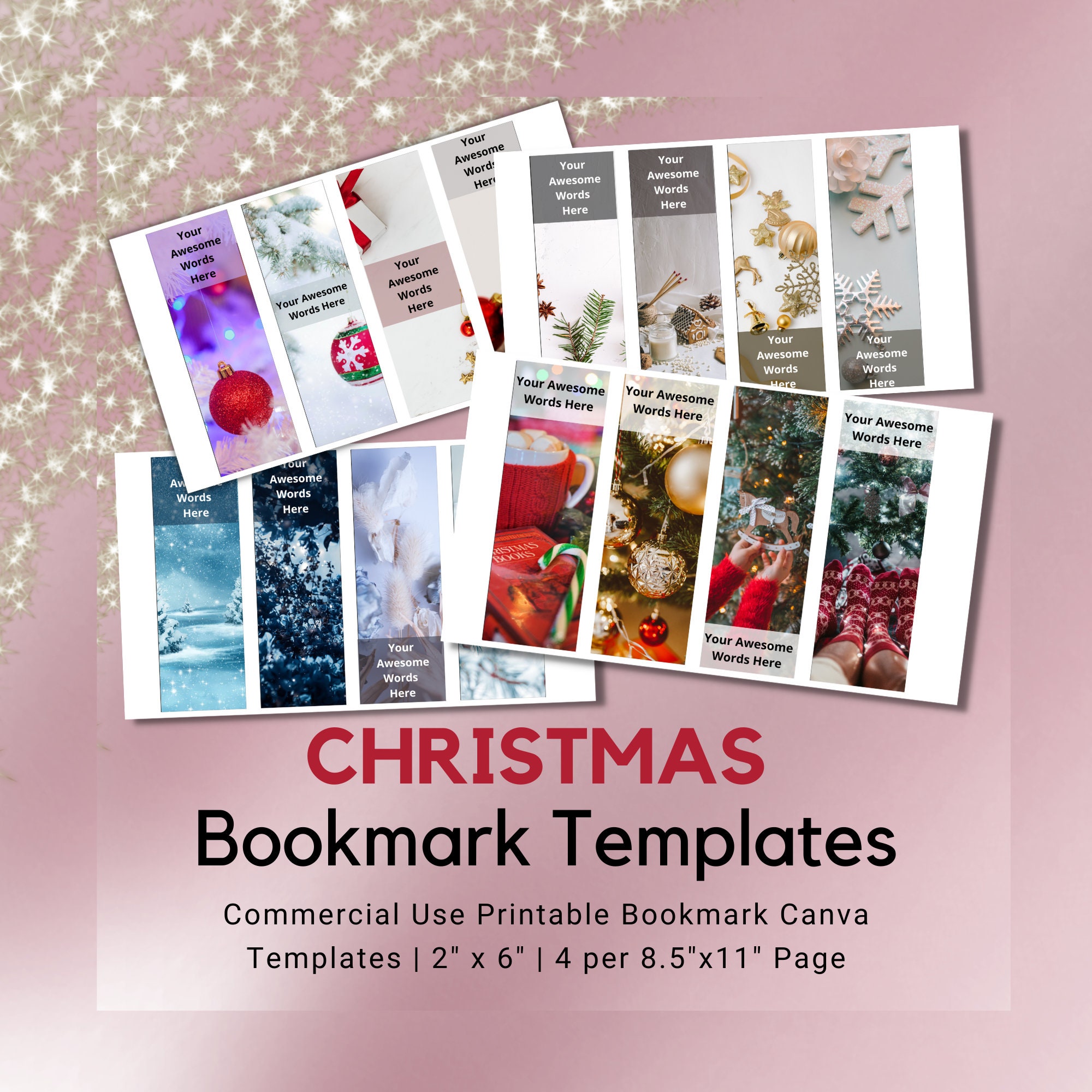 Printable Christmas Bookmark Template, PLR Bookmark Templates, Editable ...