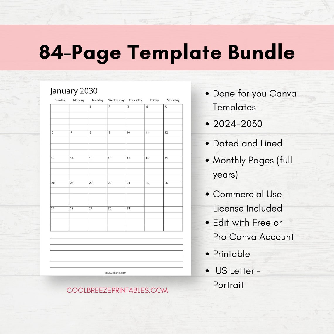 2024 to 2030 Canva Calendar Template Pack, Canva Planner Editable ...