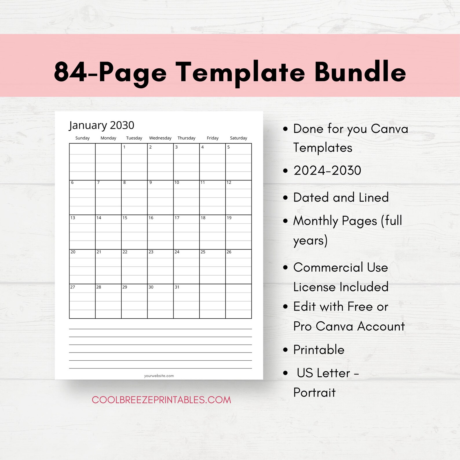 2024 to 2030 Canva Calendar Template Pack, Canva Planner Editable ...