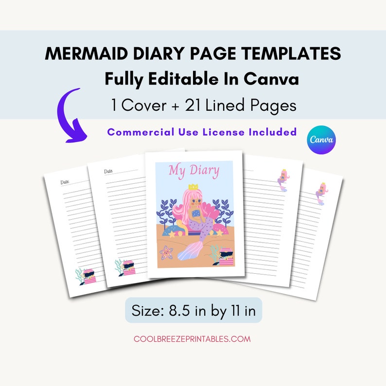 Printable Journal Pages, Editable Mermaid Diary Template, Editable ...