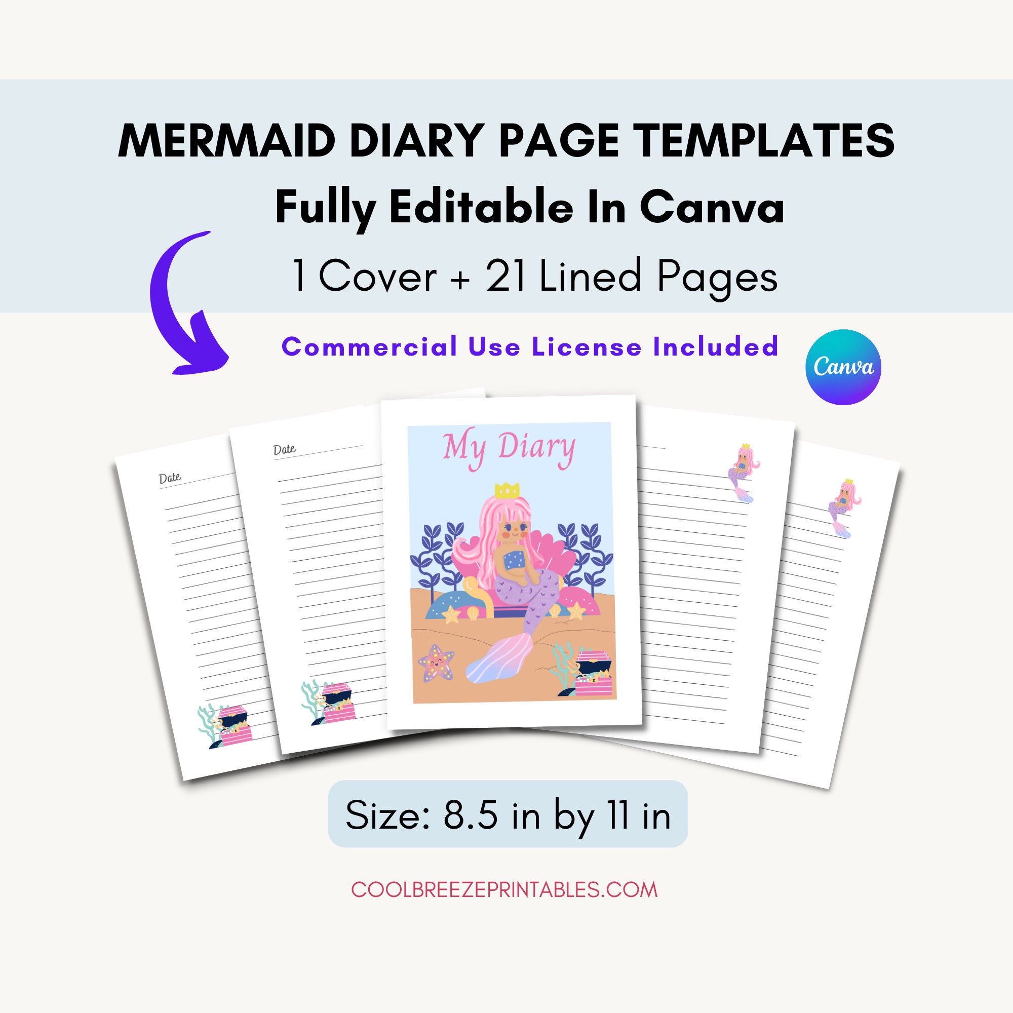 Printable Journal Pages Editable Mermaid Diary Template - Etsy