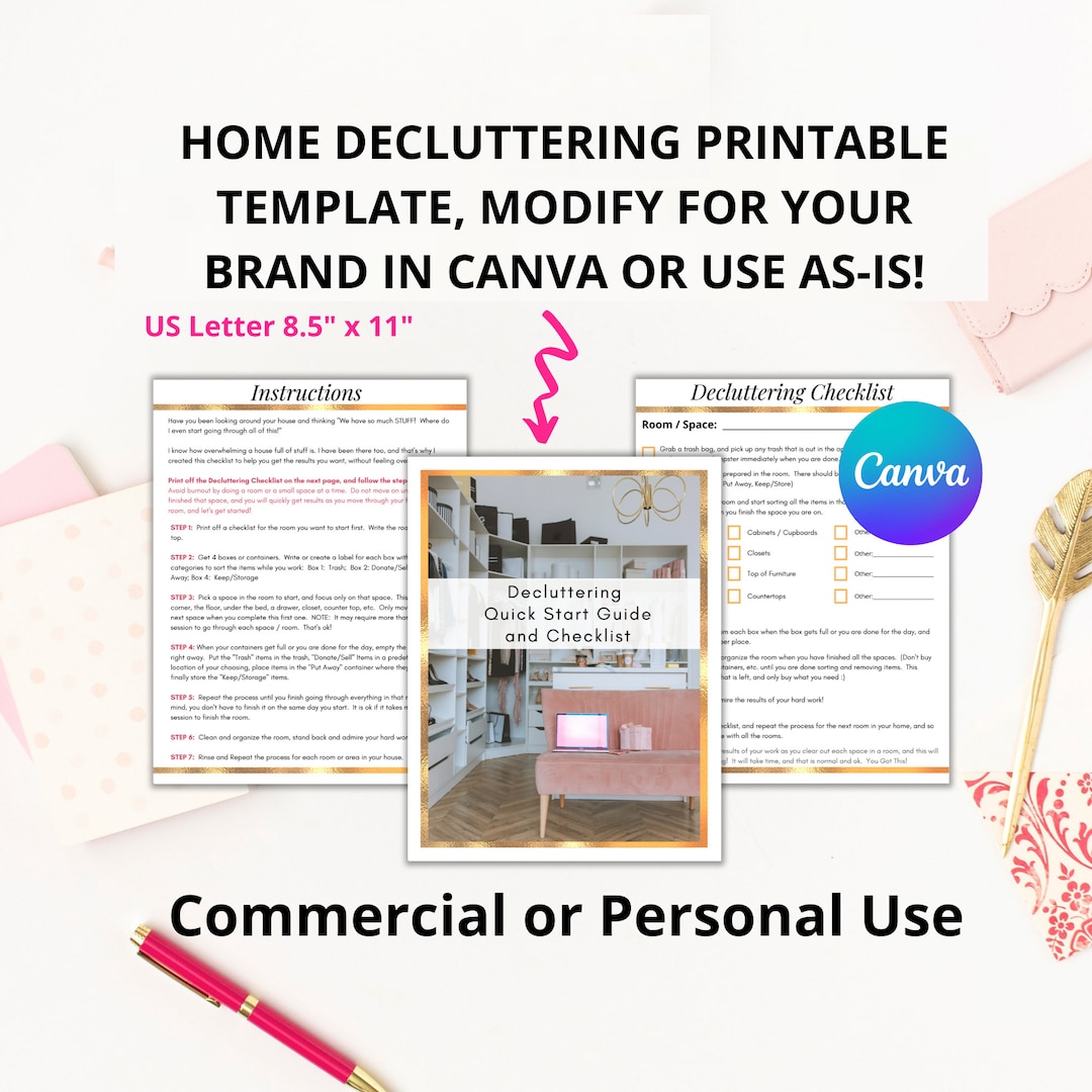 Printable Decluttering Checklist PDF, PLR Decluttering Guide, Editable ...