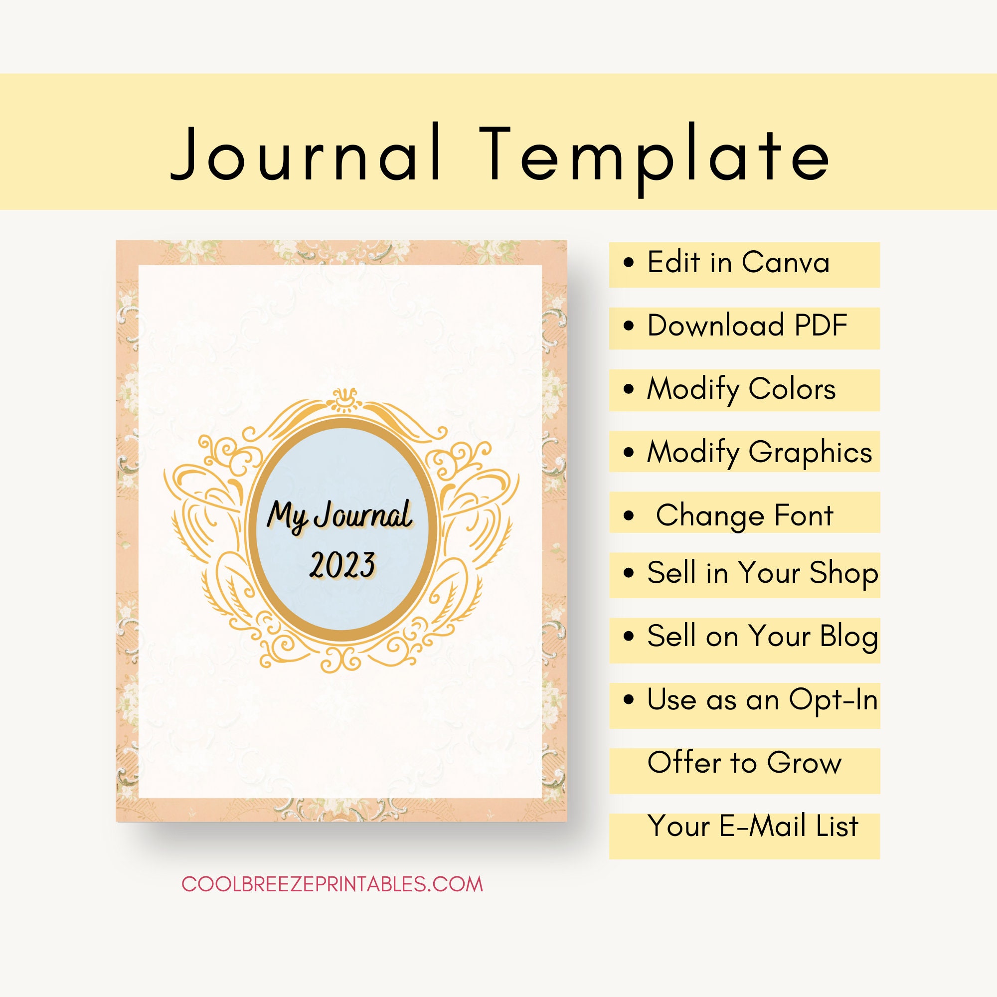 Printable Journal Pages, Journal Template Canva, Editable Journaling ...