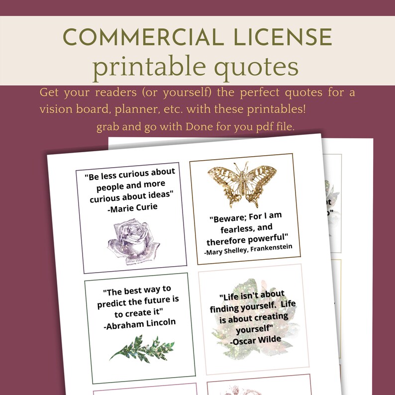 Printable Vision Board Quote Cards PDF, Commercial License Quote Cards ...