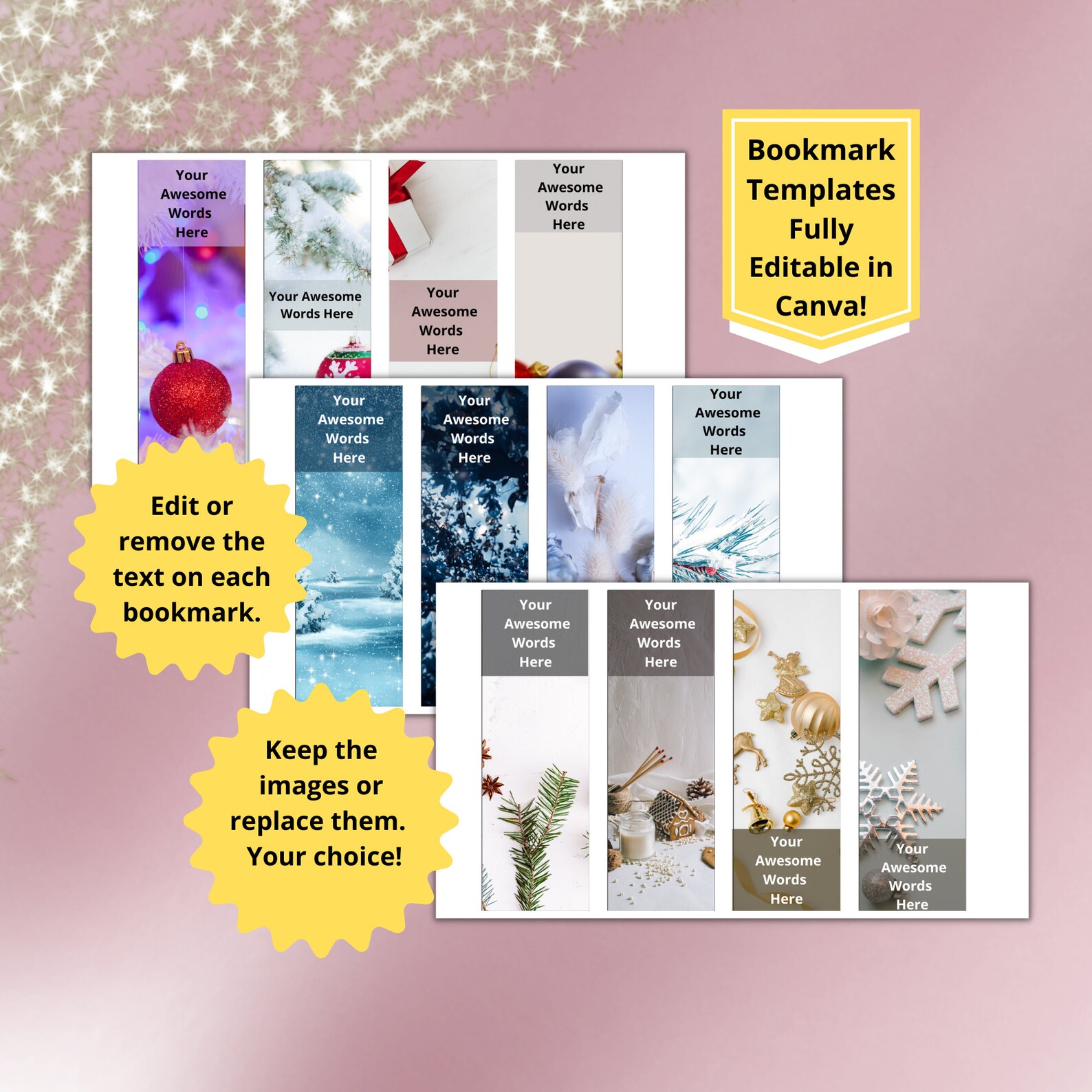 Printable Christmas Bookmark Template, PLR Bookmark Templates, Editable ...