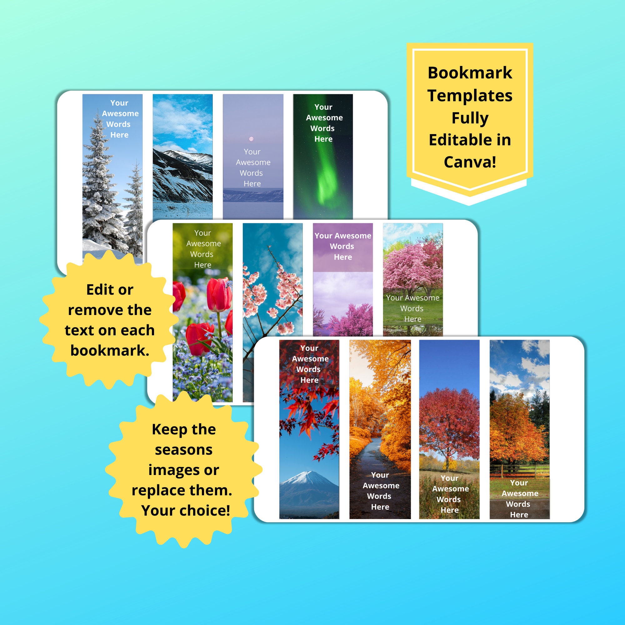 Printable Bookmark Template, PLR Bookmark Templates, Editable Bookmark ...