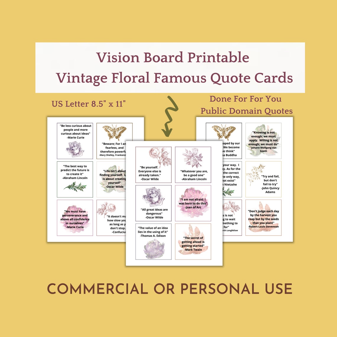 Printable Vision Board Quote Cards PDF, Commercial License Quote Cards ...