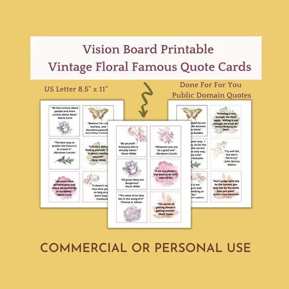 Printable Vision Board Quote Cards PDF Commercial License - Etsy