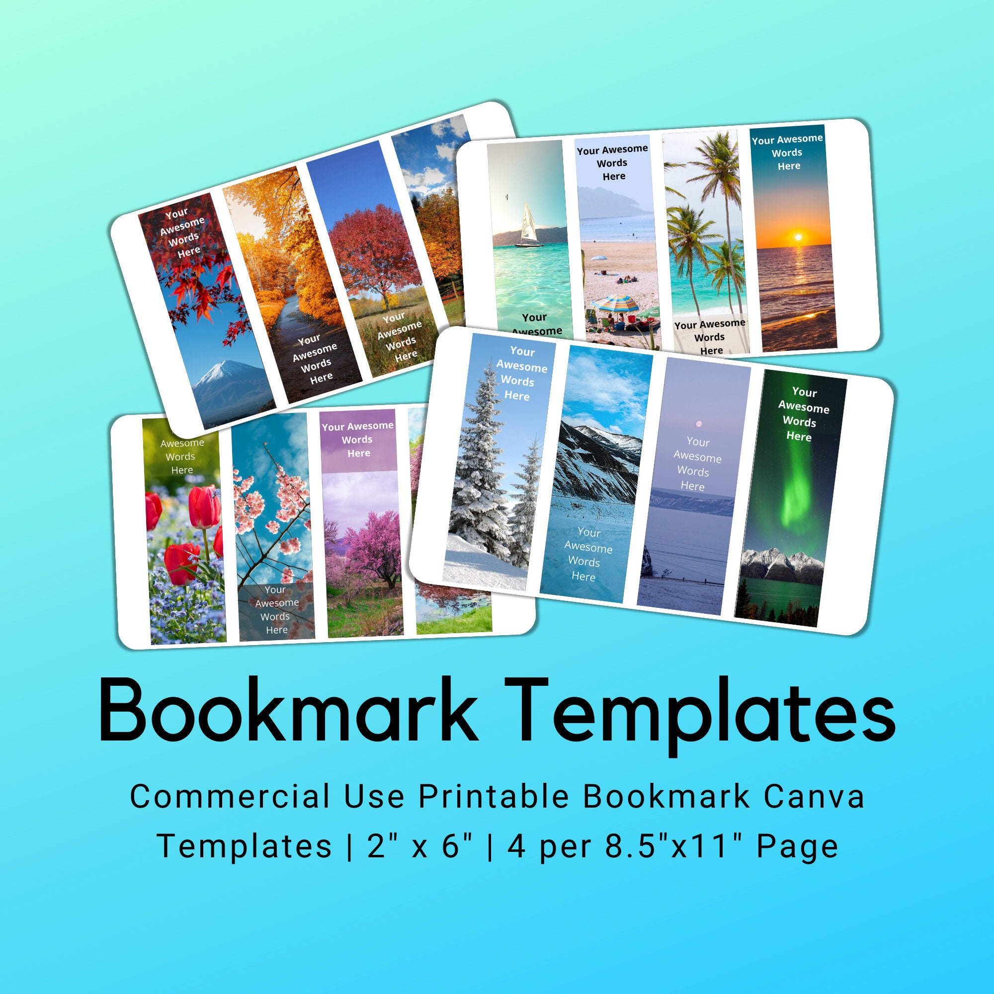 Printable Bookmark Template, PLR Bookmark Templates, Editable Bookmark ...