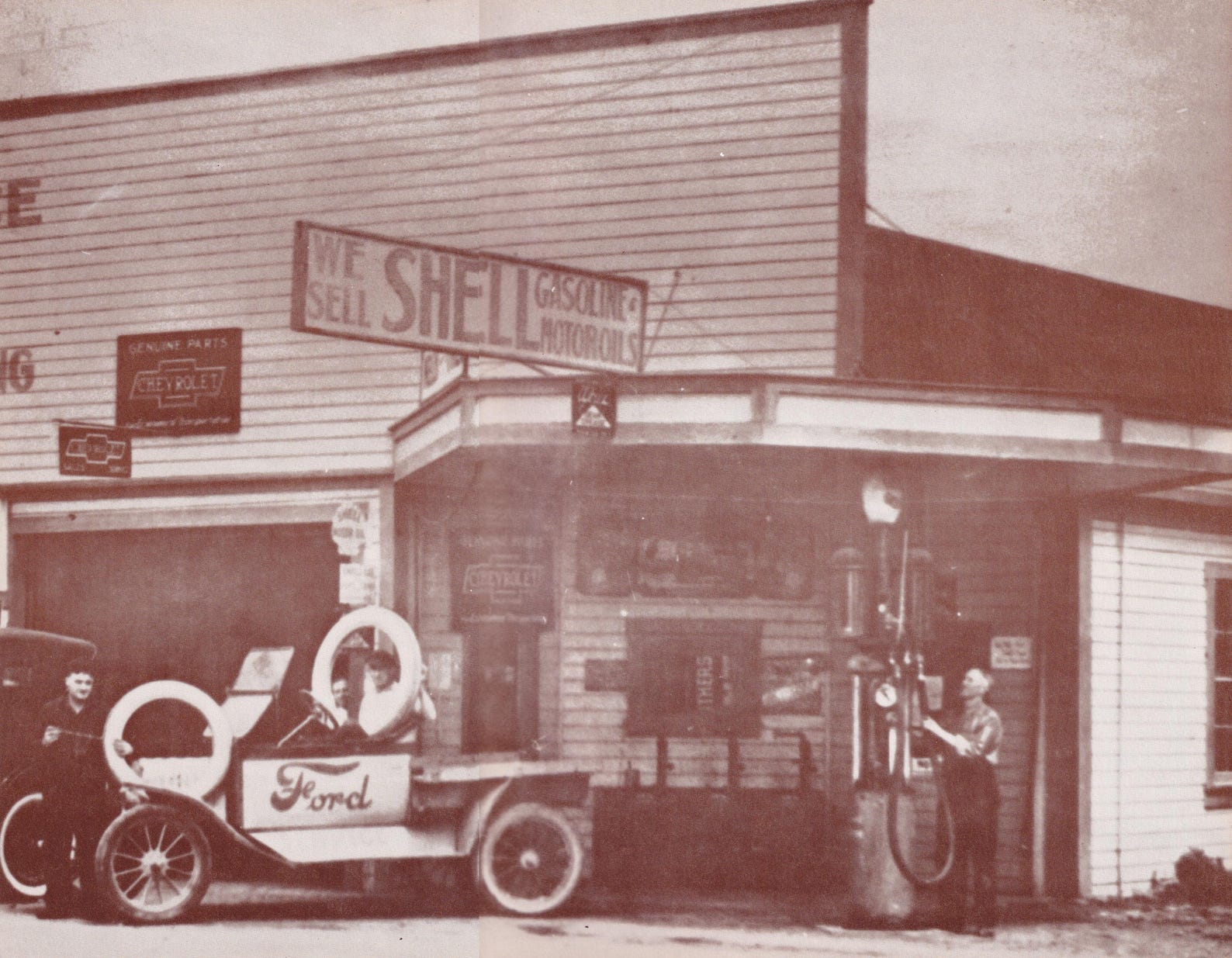 Vintage Sepia Tone Nostalgic Art Print - Shell Gas, Old Ford Pickup ...