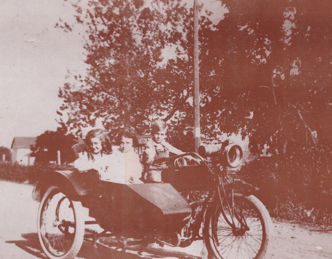 Vintage Sepia Tone Nostalgic Art Print - Motorcycle W/ Double Sidecar ...