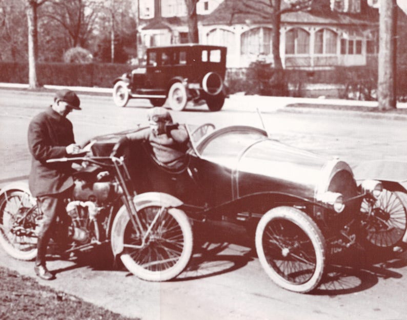 Vintage Sepia Tone Nostalgic Art Print - Motorcycle and Race Car, C ...