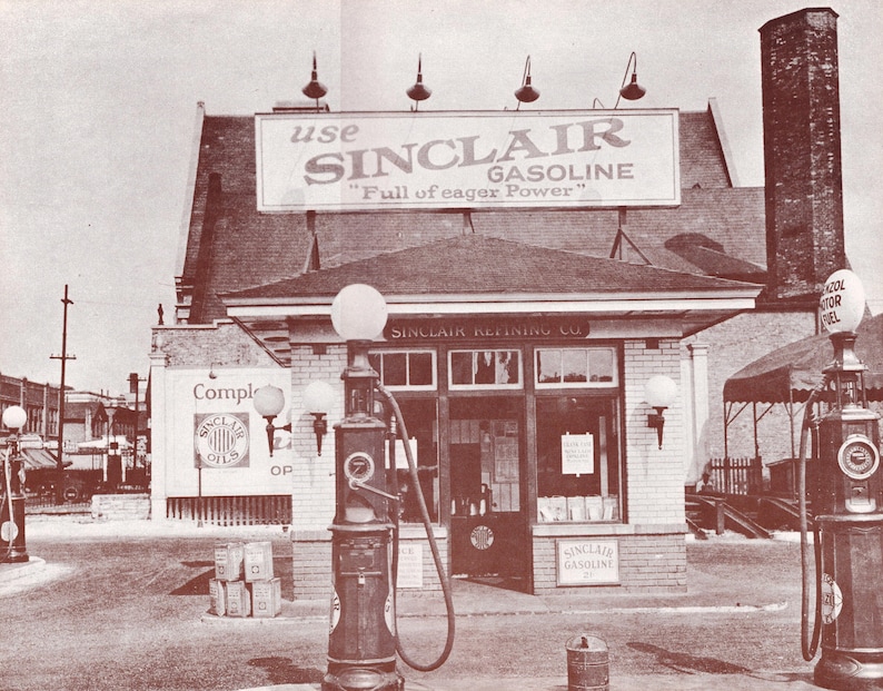 Vintage Sepia Tone Nostalgic Art Print - Old Sinclair Gas Station, 2 ...