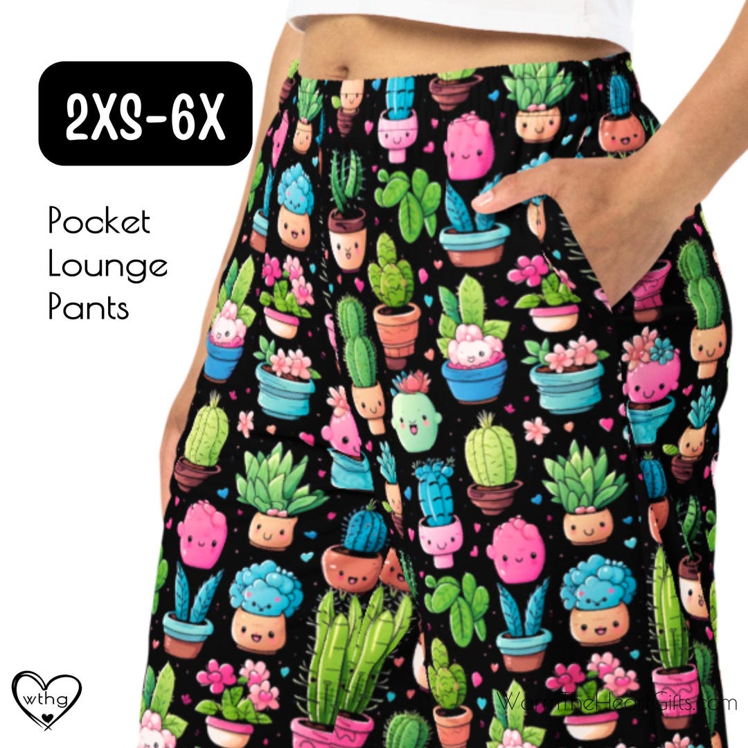 Cactus Pajama Pants With Pockets Cute Kawaii PJ Bottoms 5721-PJU Cacti ...