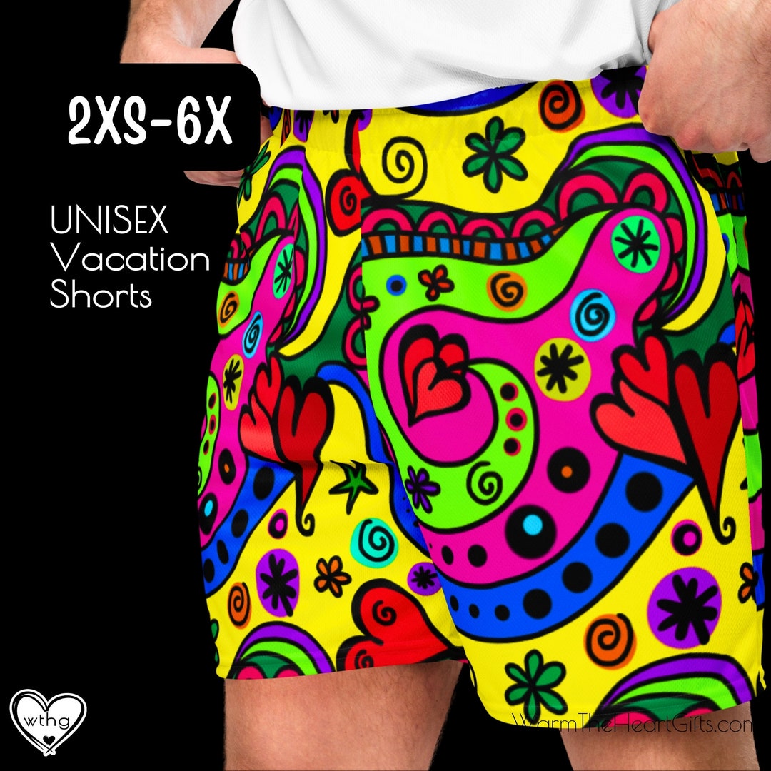 Graffiti Style Unisex Mesh Athletic Shorts Groovy Neon 90s Cartoon Bold ...