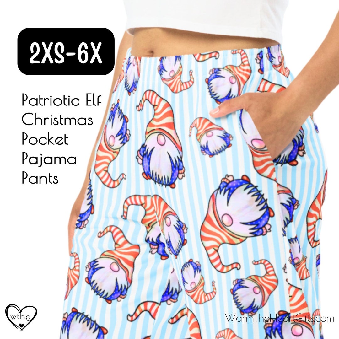 Patriotic Santa Pajama Pants Christmas Elf Gnome Pocket PJ Bottoms Gift ...