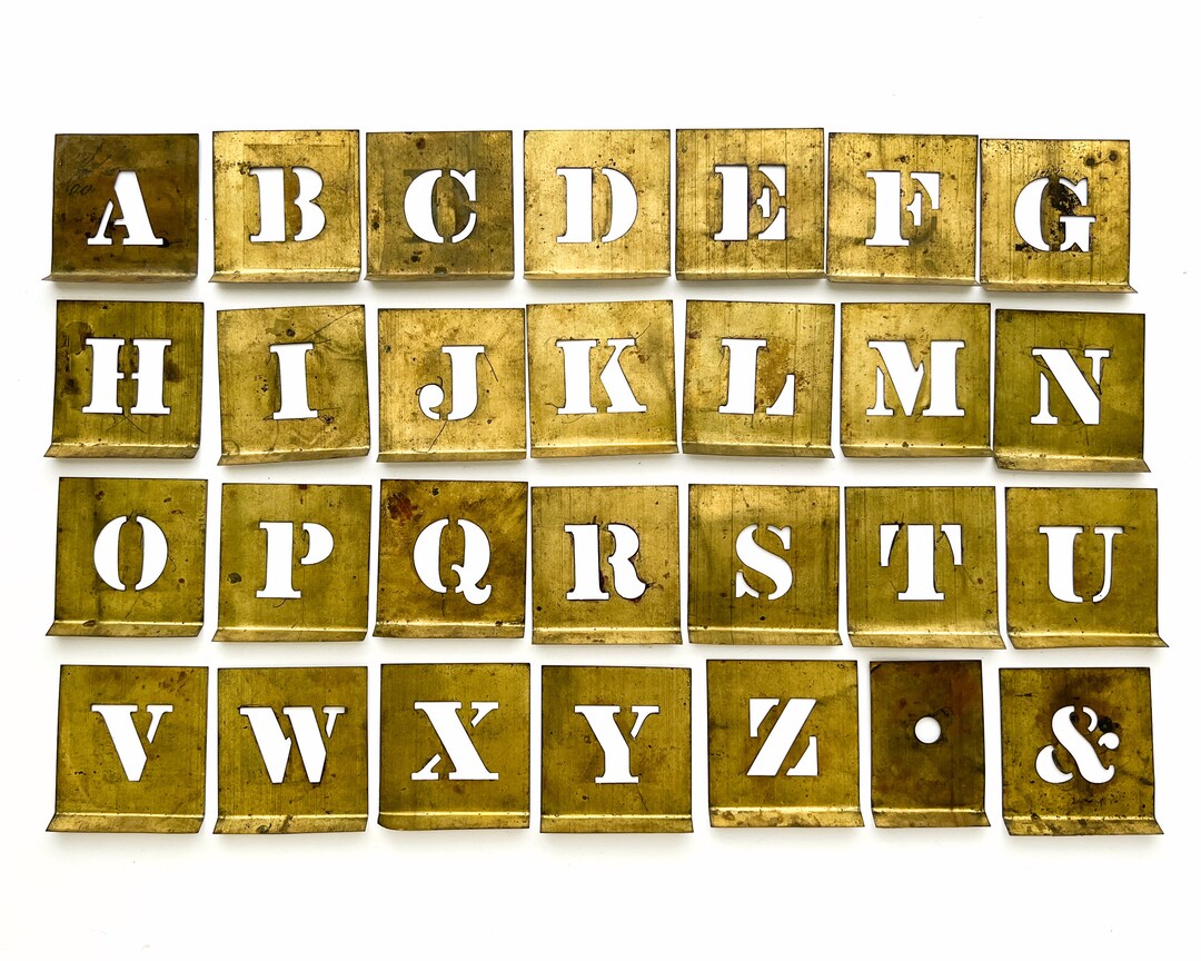 COMPLETE Set of 28 Brass Letter Stencils Ca. 1900-1920 lettering, Sign ...