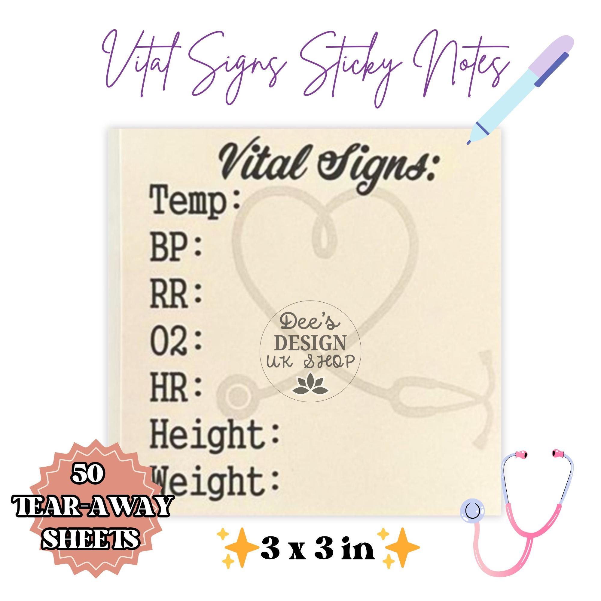 Vital Signs Sticky Note Pad – Nurse Medical Student Stationery - Etsy