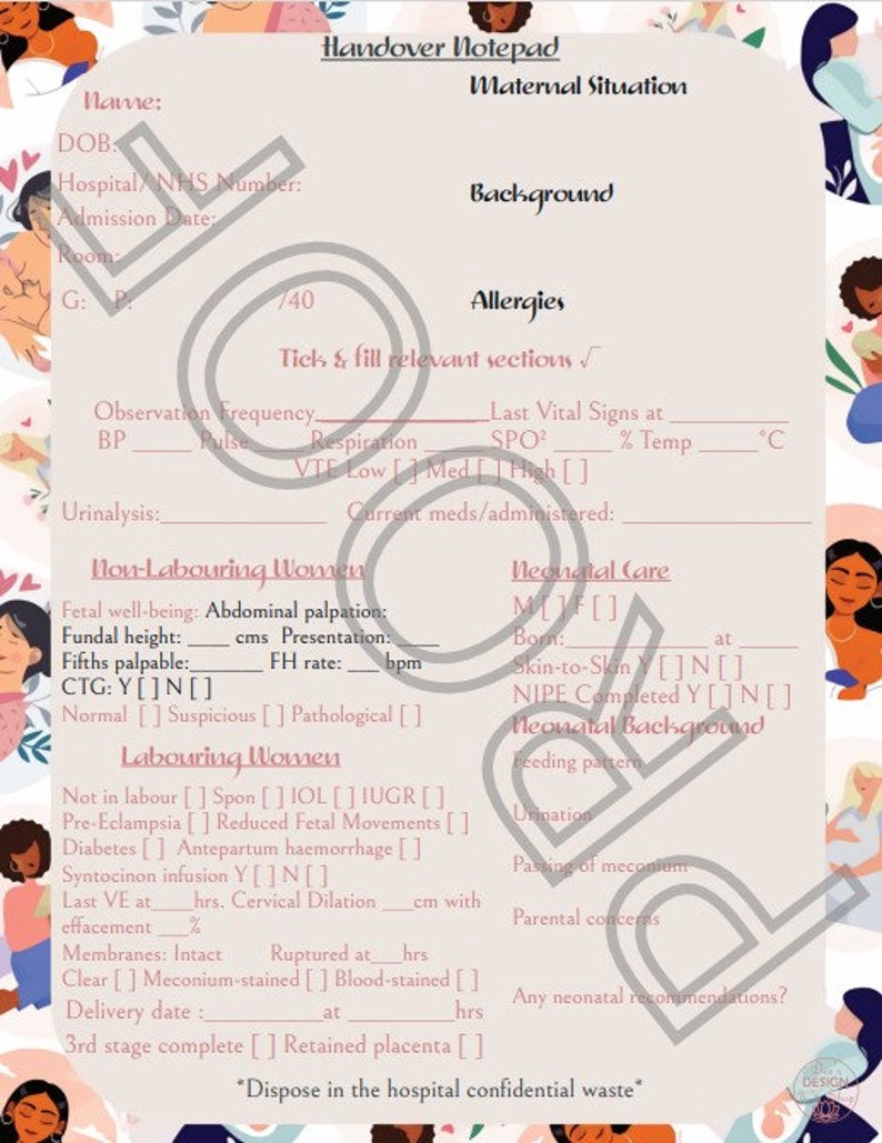 Midwifery Handover Notepad: Diverse Maternity SBAR Note-taking - Etsy