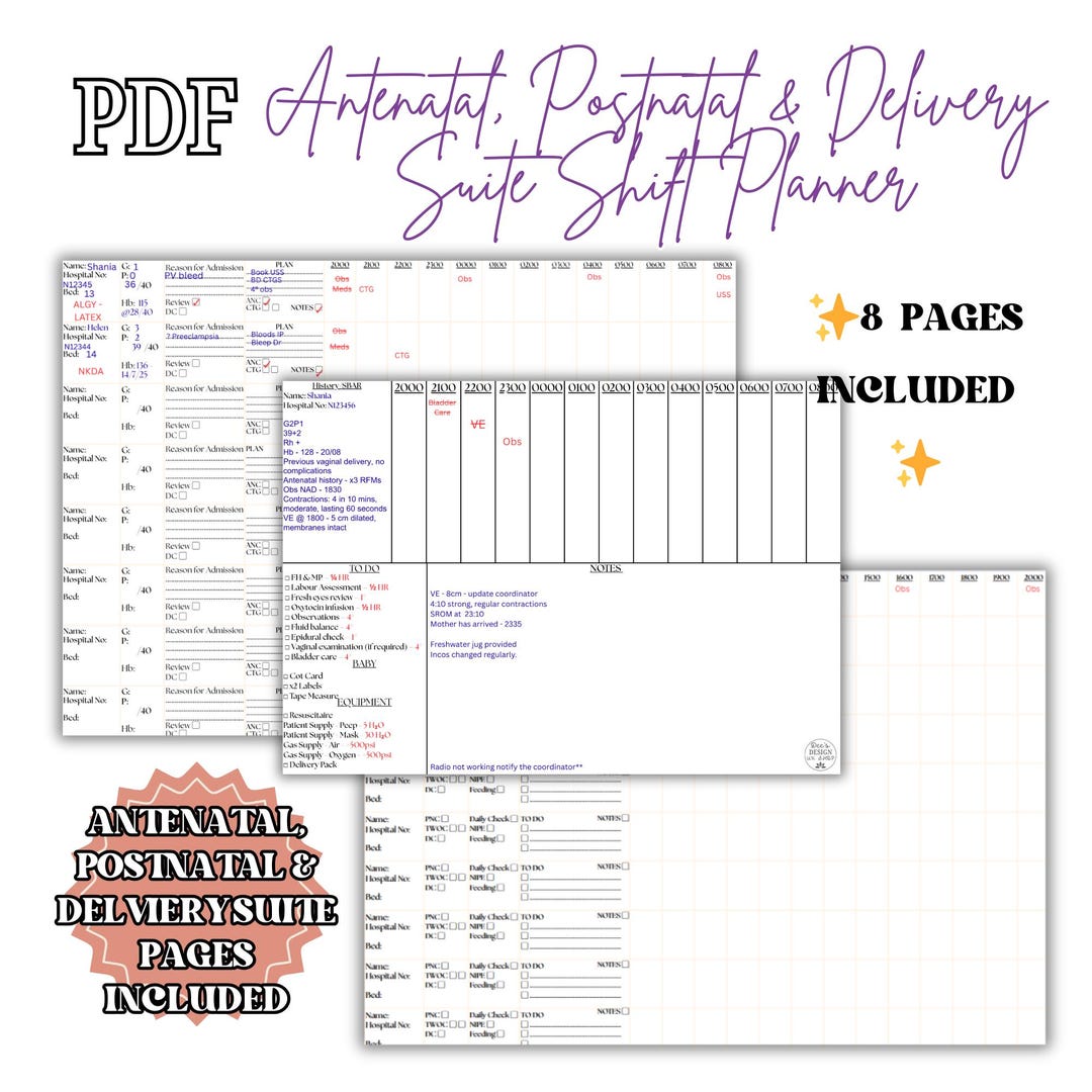 MATERNITY SHIFT Planners Pdf – Antenatal, Labour Ward & Postnatal ...