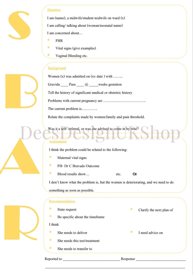 Midwifery SBAR Handover Sheets: Maternity Communication Tool (PDF) - Etsy