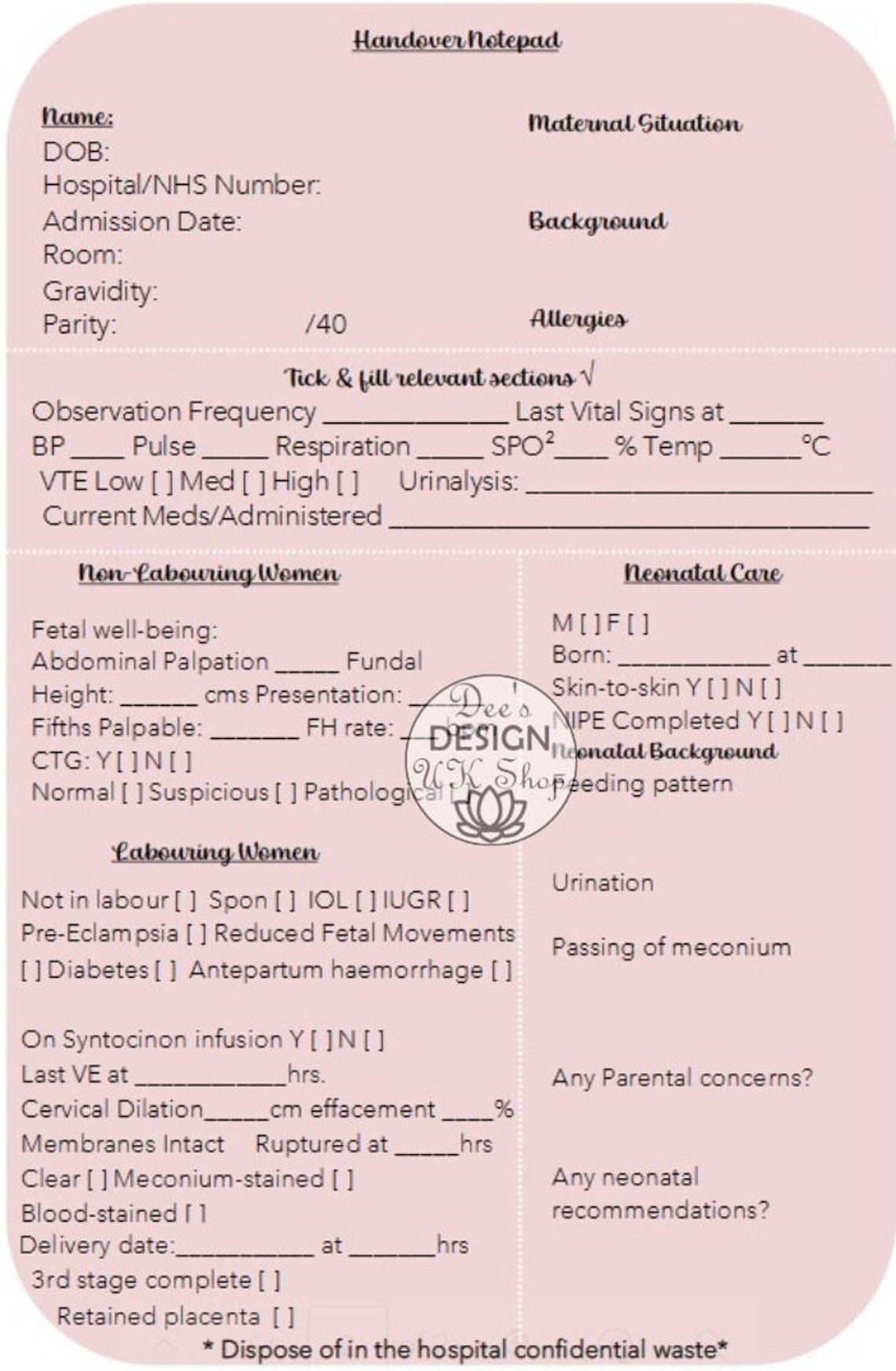 LABOUR HANDOVER SHEETS Digital Midwifery Triage and Labour Ward ...