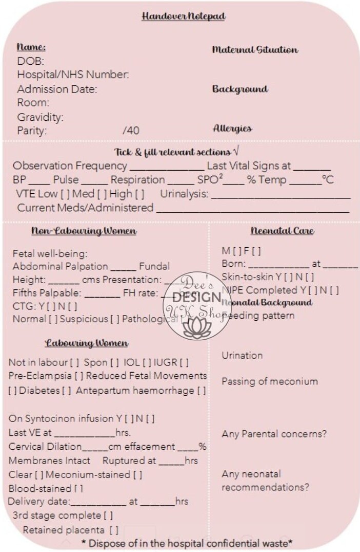 LABOUR HANDOVER SHEETS Digital Midwifery Triage and Labour Ward ...