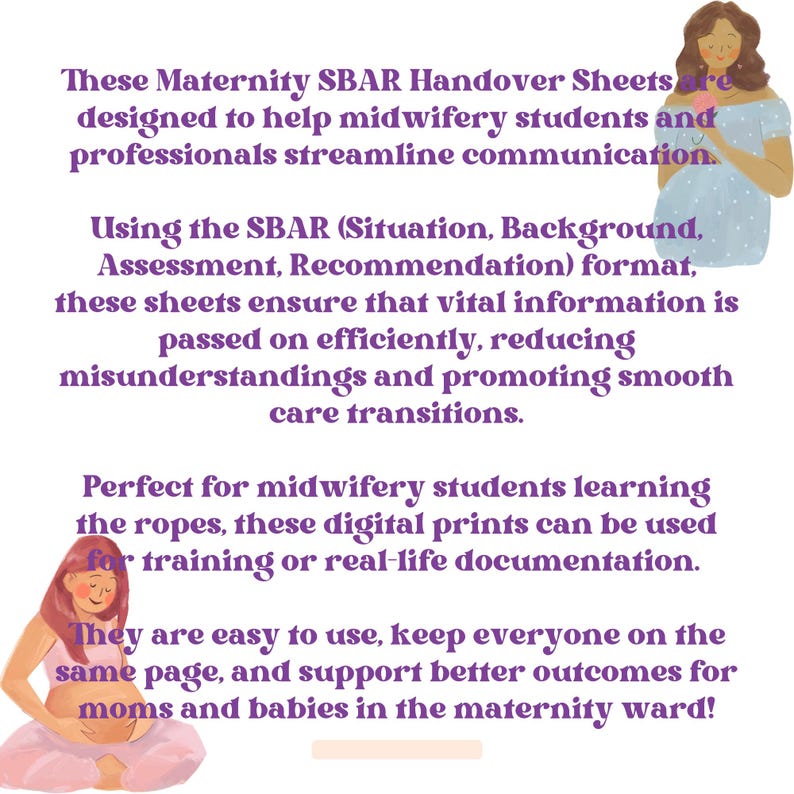 MATERNITY SBAR HANDOVER Sheets, Midwifery Student Learning, Efficient ...