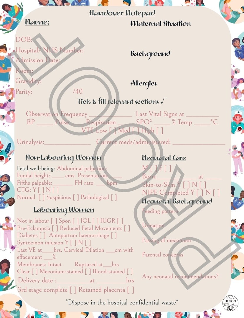 Midwifery Handover Notepad: Diverse Maternity SBAR Note-taking - Etsy