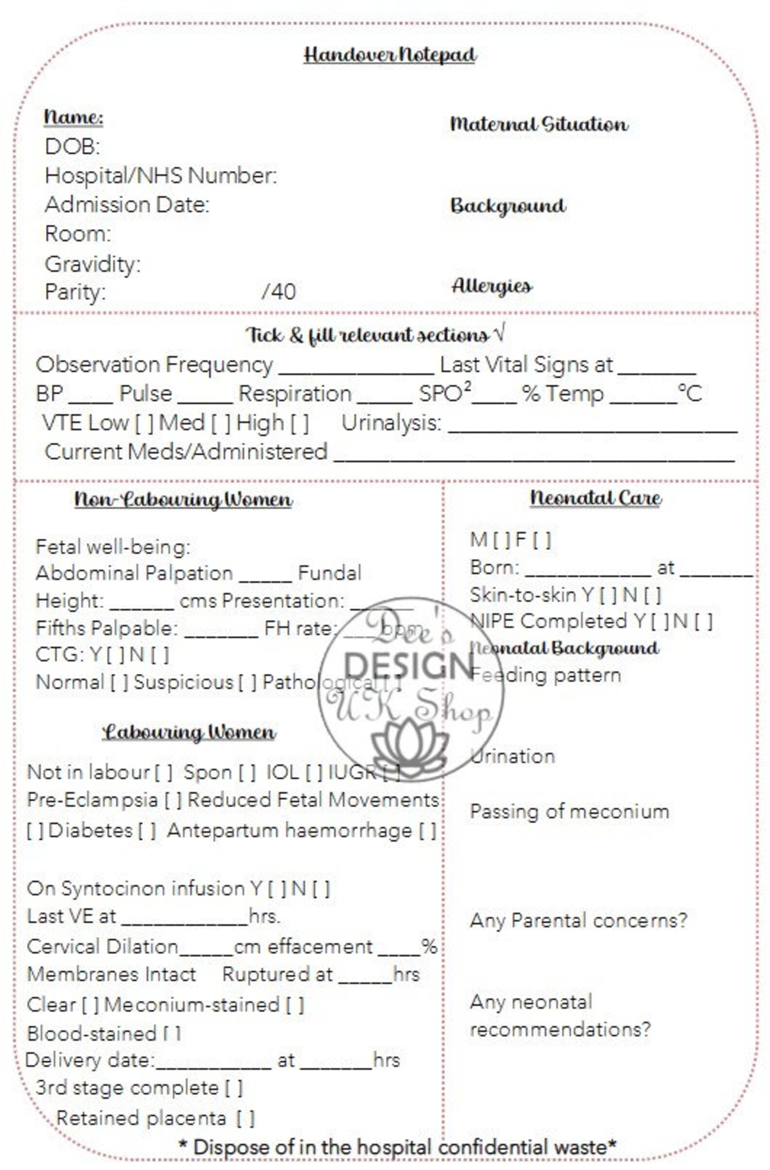 LABOUR HANDOVER SHEETS Digital Midwifery Triage and Labour Ward ...