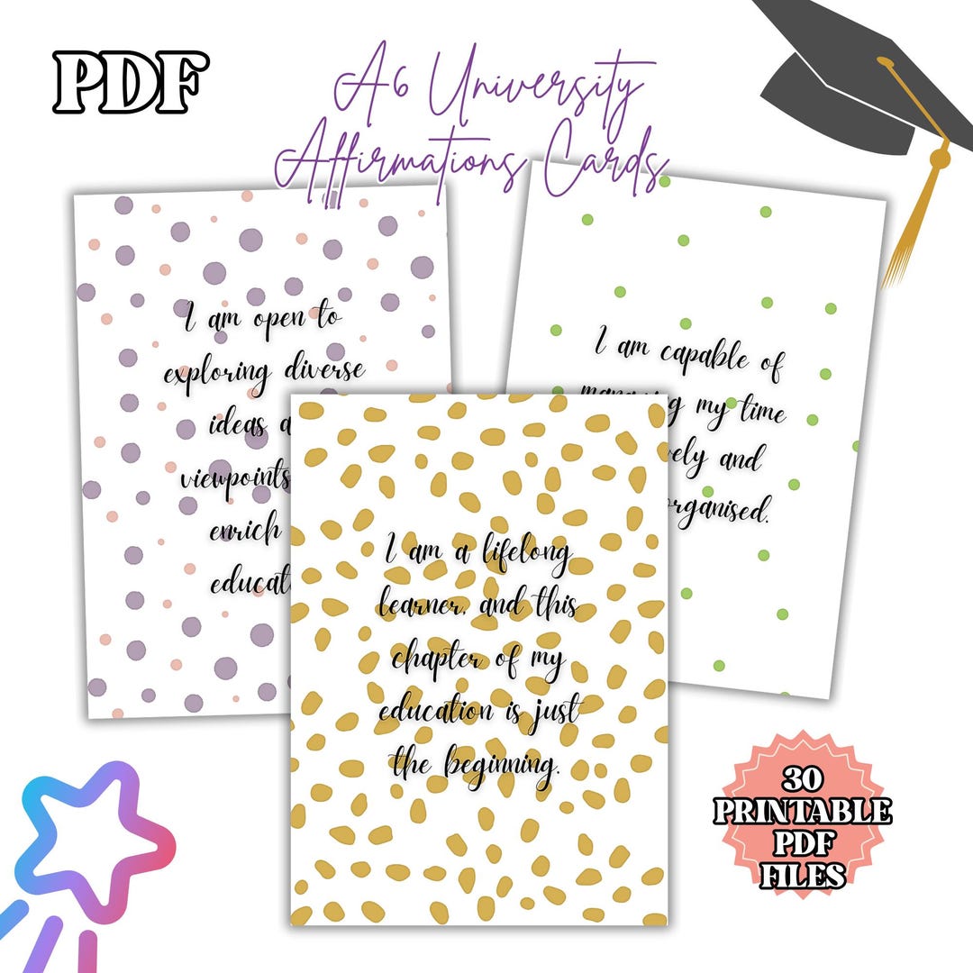 30 PRINTABLE UNIVERSITY AFFIRMATION Cards for University Students ...