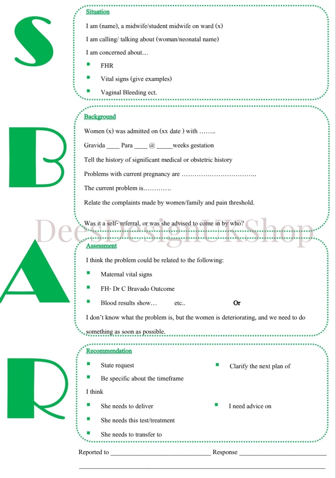 SIMPLIFIED MATERNITY SBAR Handover Sheets - Digital Prints, Learning ...