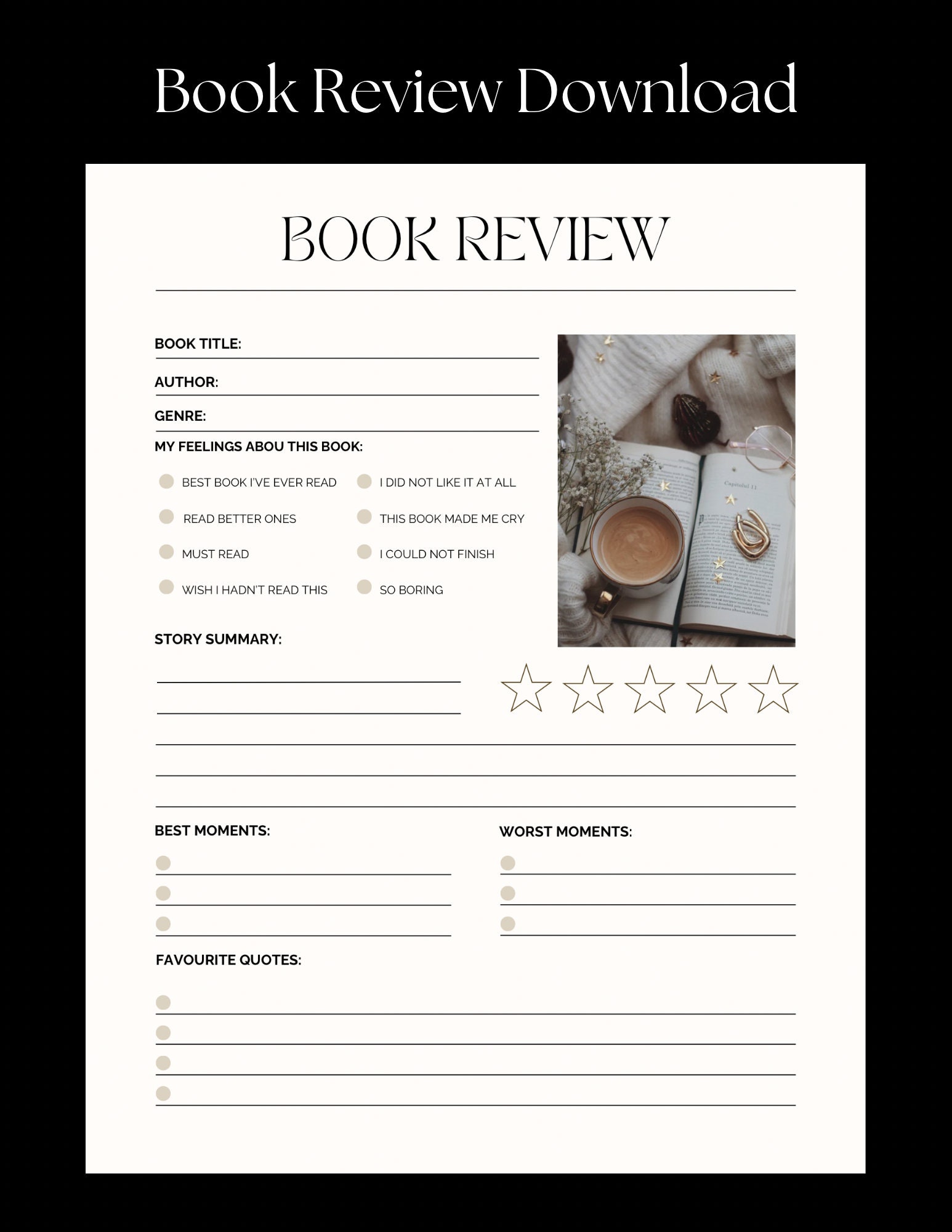 Book Review Download, Instant Download, Printable, Book Lover Printable ...