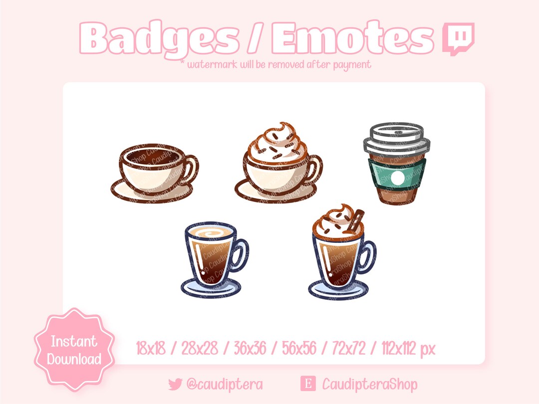 5 X Badges / Emotes Twitch Cafe Coffee Cappuccino Discord Stream Kawaii ...