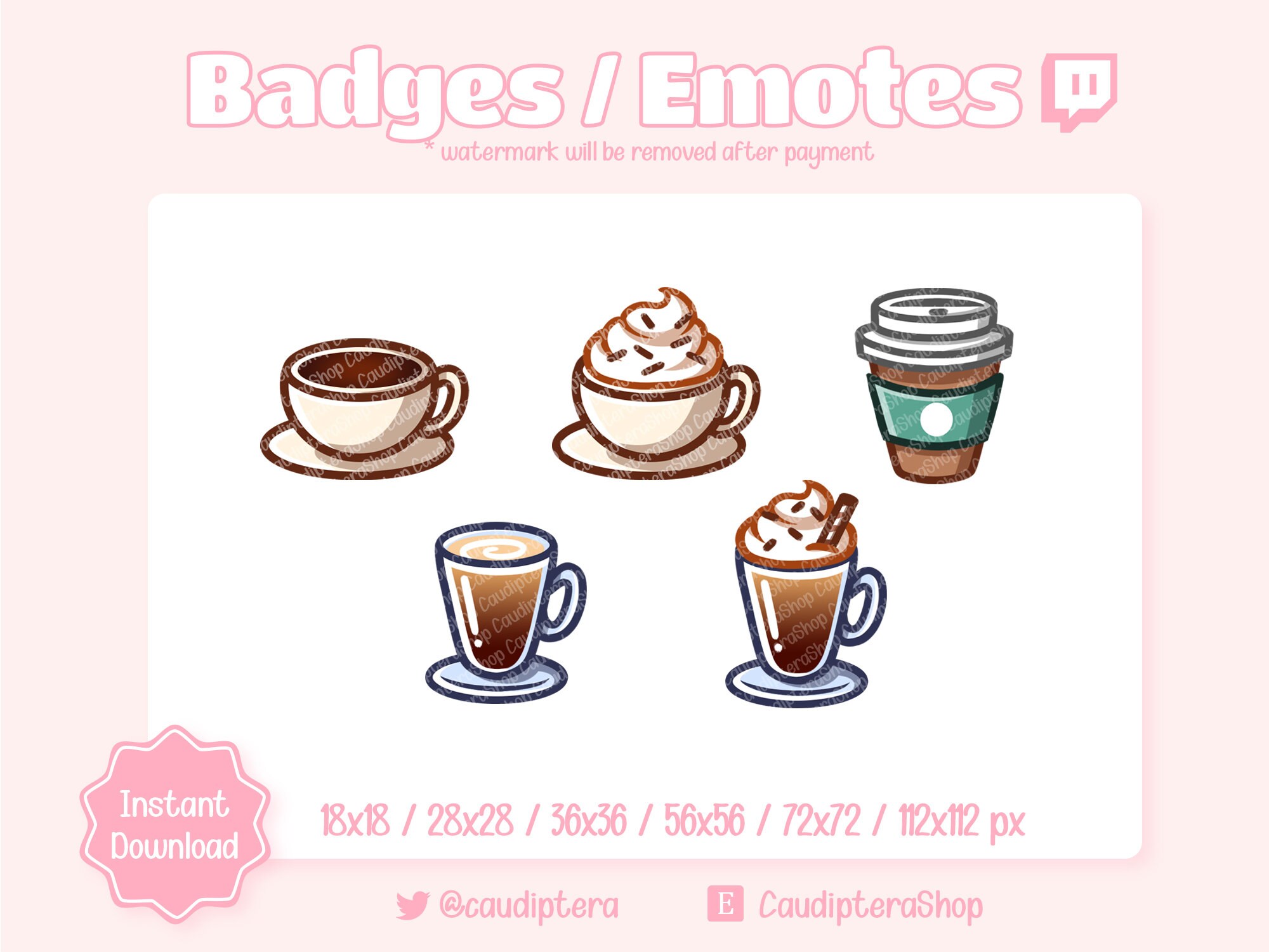 5 X Badges / Emotes Twitch Cafe Coffee Cappuccino Discord Stream Kawaii ...