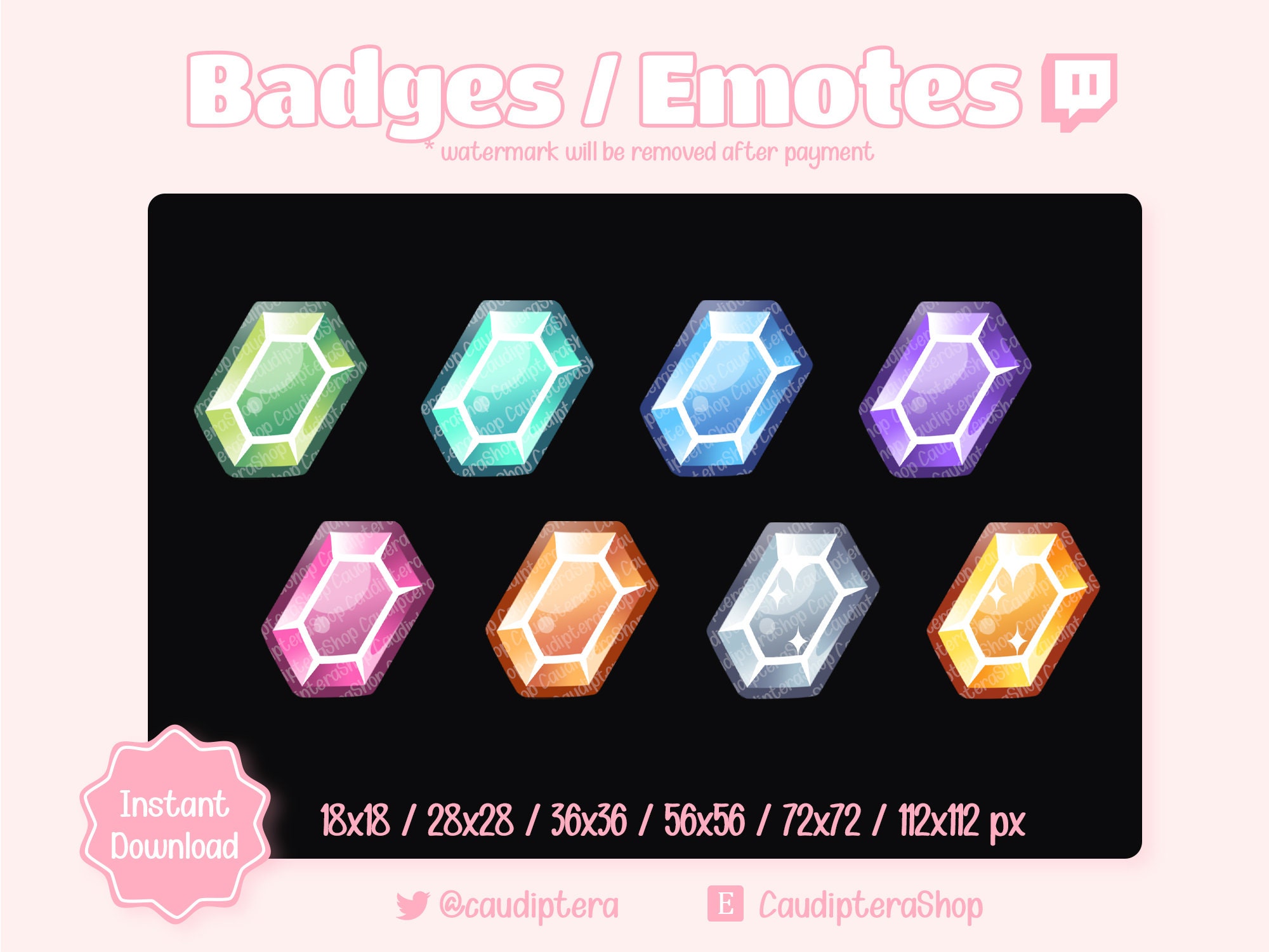 8 X Twitch Ruby Badges / Emotes Discord Diamond Diamond Gems Gem Kawaii ...