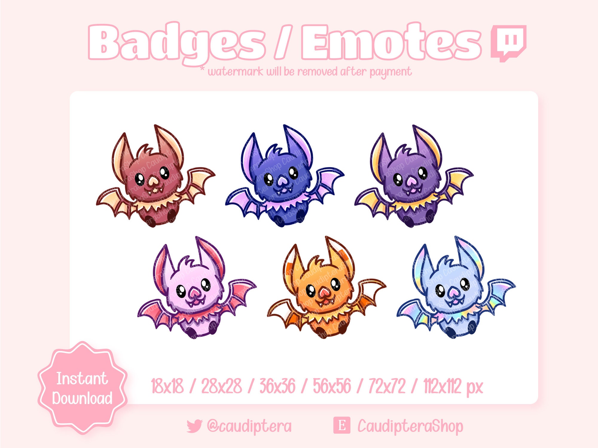 6 X Twitch Badges/ Emotes Bats Halloween Discord Kawaii Cute Stream ...