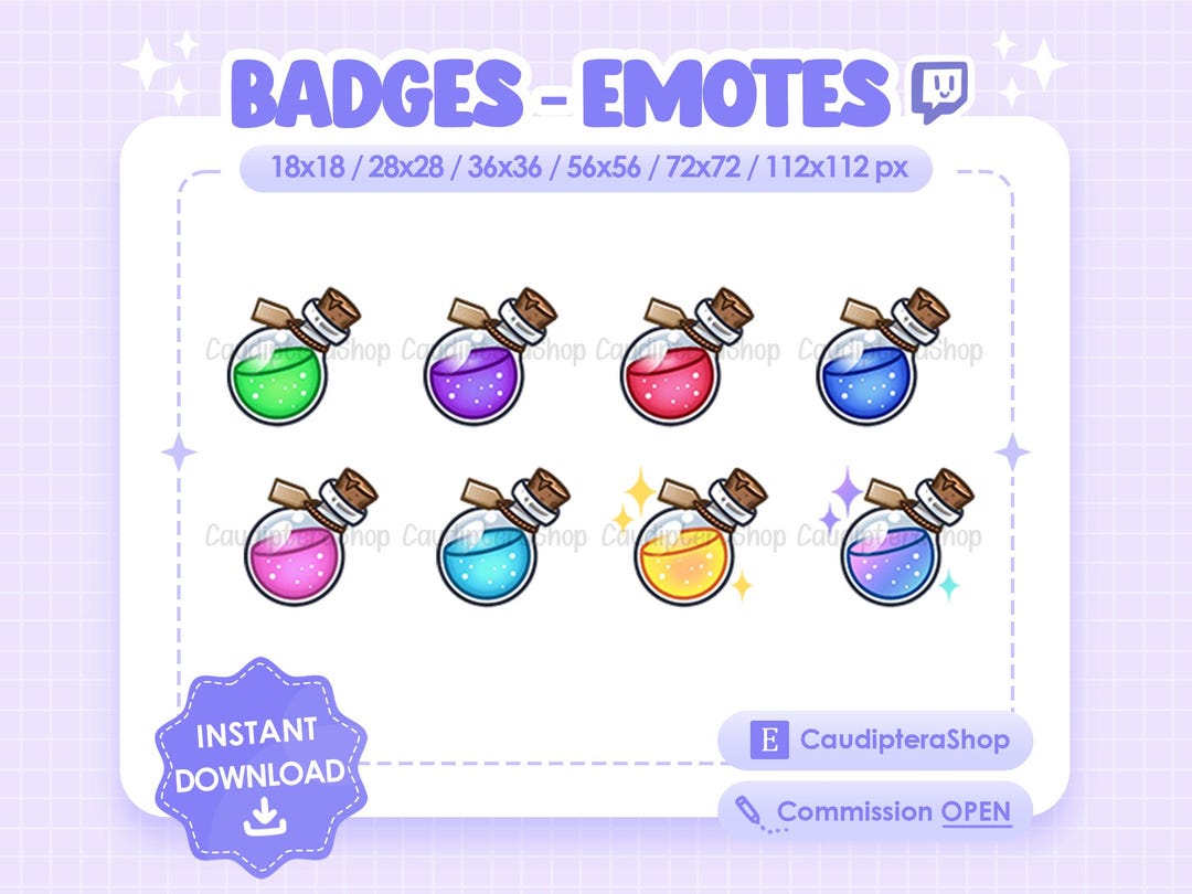 8 X Twitch Potions Badges / Emotes Label - Discord - Stream - Kawaii ...