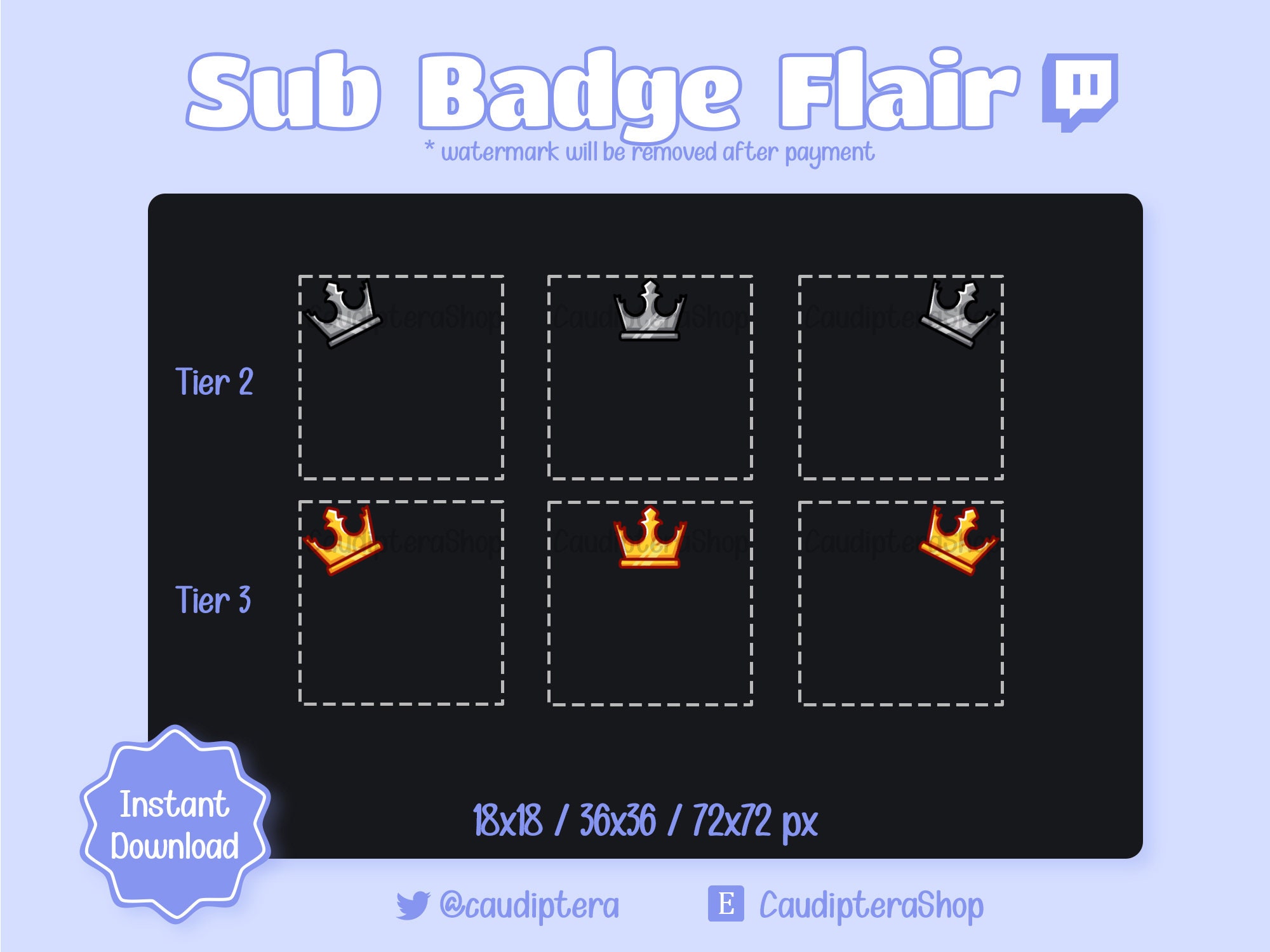 6 X Crowns Twitch Sub Badge Flair Tier 2 & 3 Subscriber Sticker Crown ...