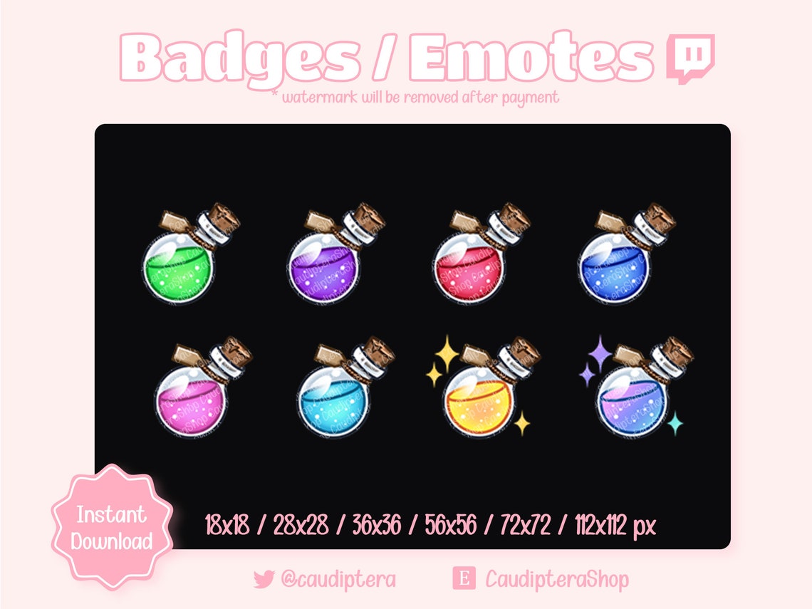 8 X Badges / Emotes Twitch Potions Tag Discord Stream Kawaii Witch ...