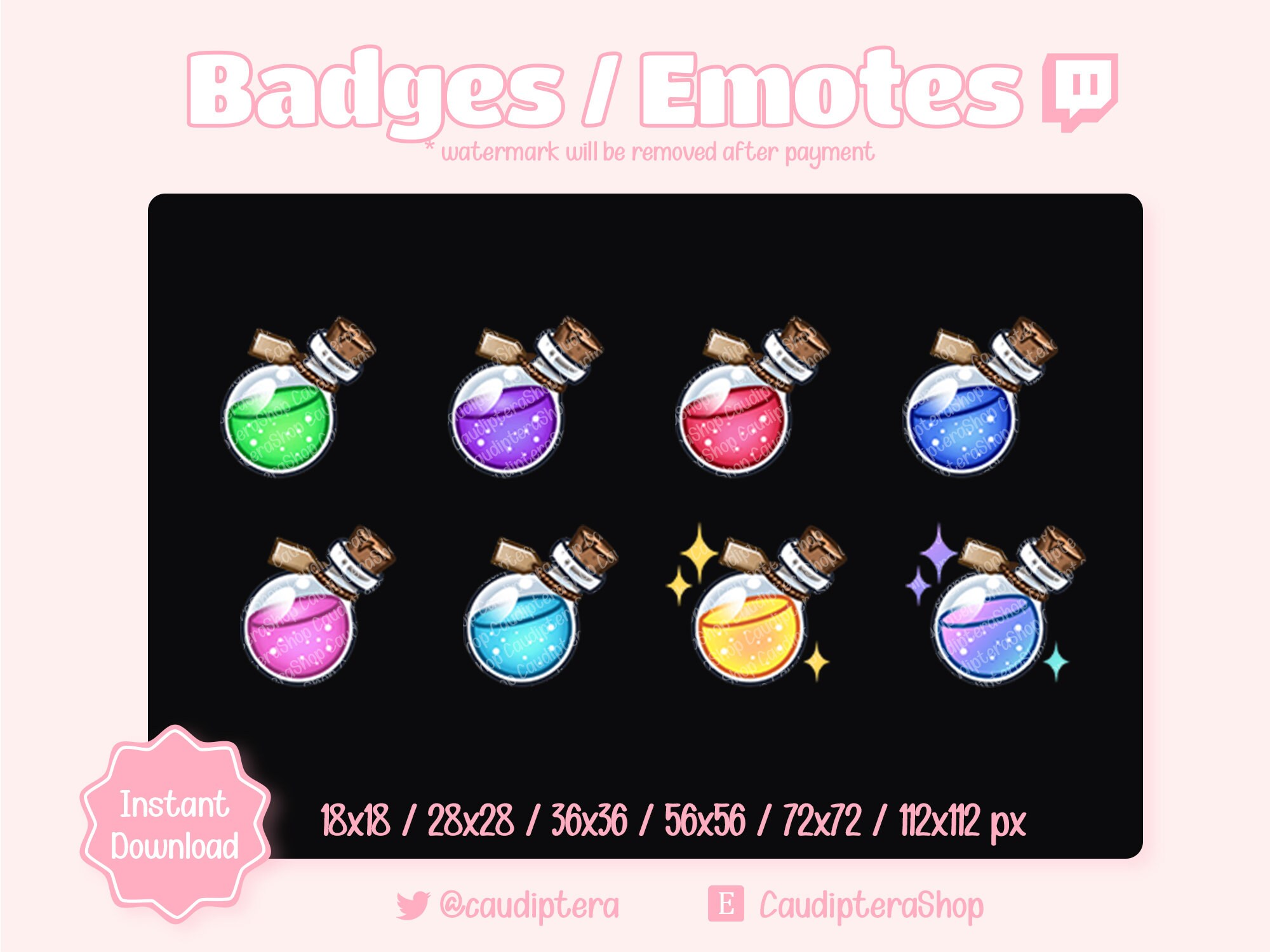 8 X Badges / Emotes Twitch Potions Tag Discord Stream Kawaii Witch ...