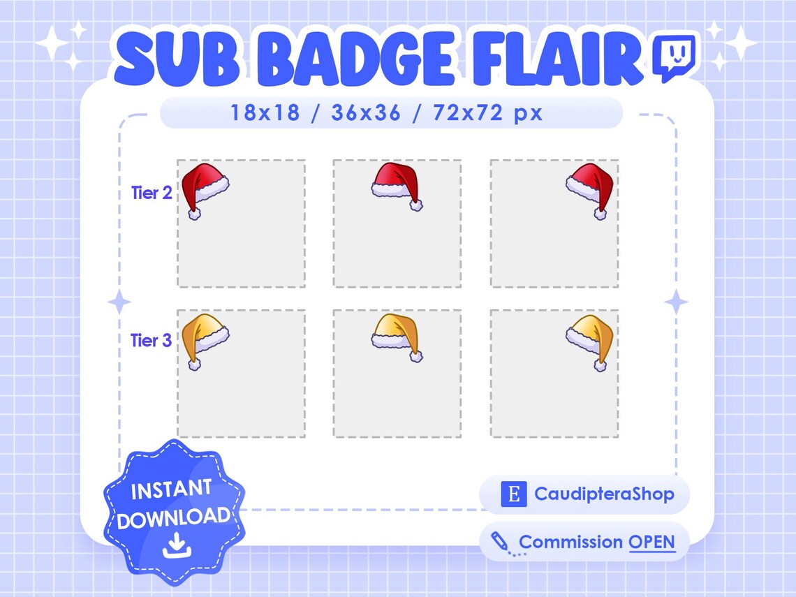 Twitch Sub Badge Flair Tier 2 & 3 Christmas Hat - Subscriber Sticker ...
