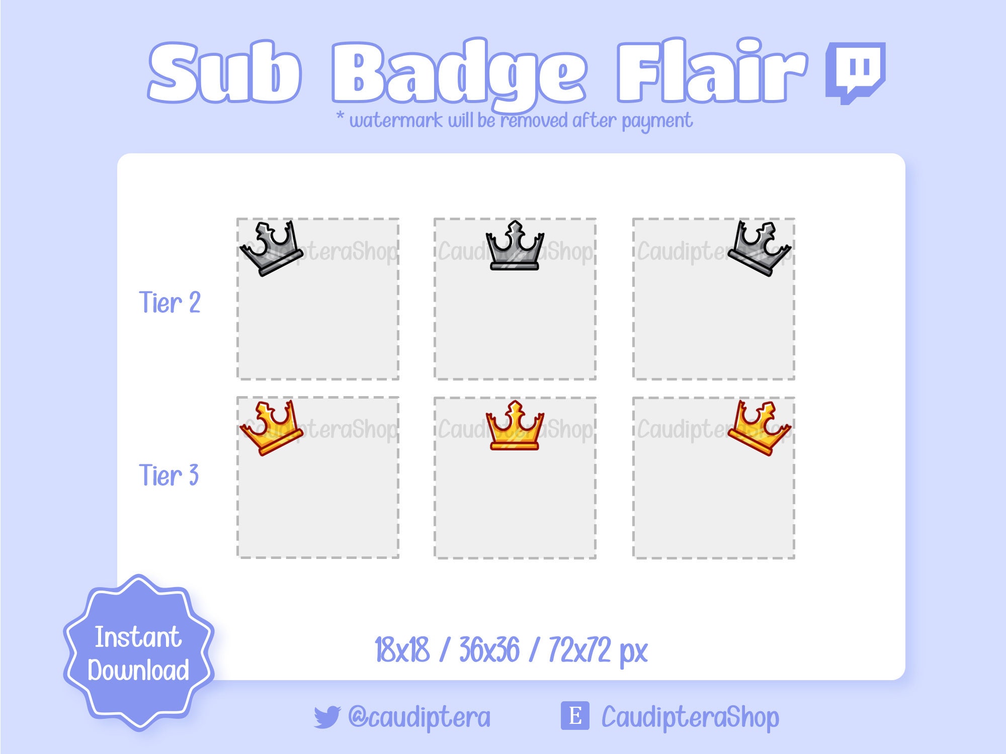 6 X Crowns Twitch Sub Badge Flair Tier 2 & 3 Subscriber Sticker Crown ...