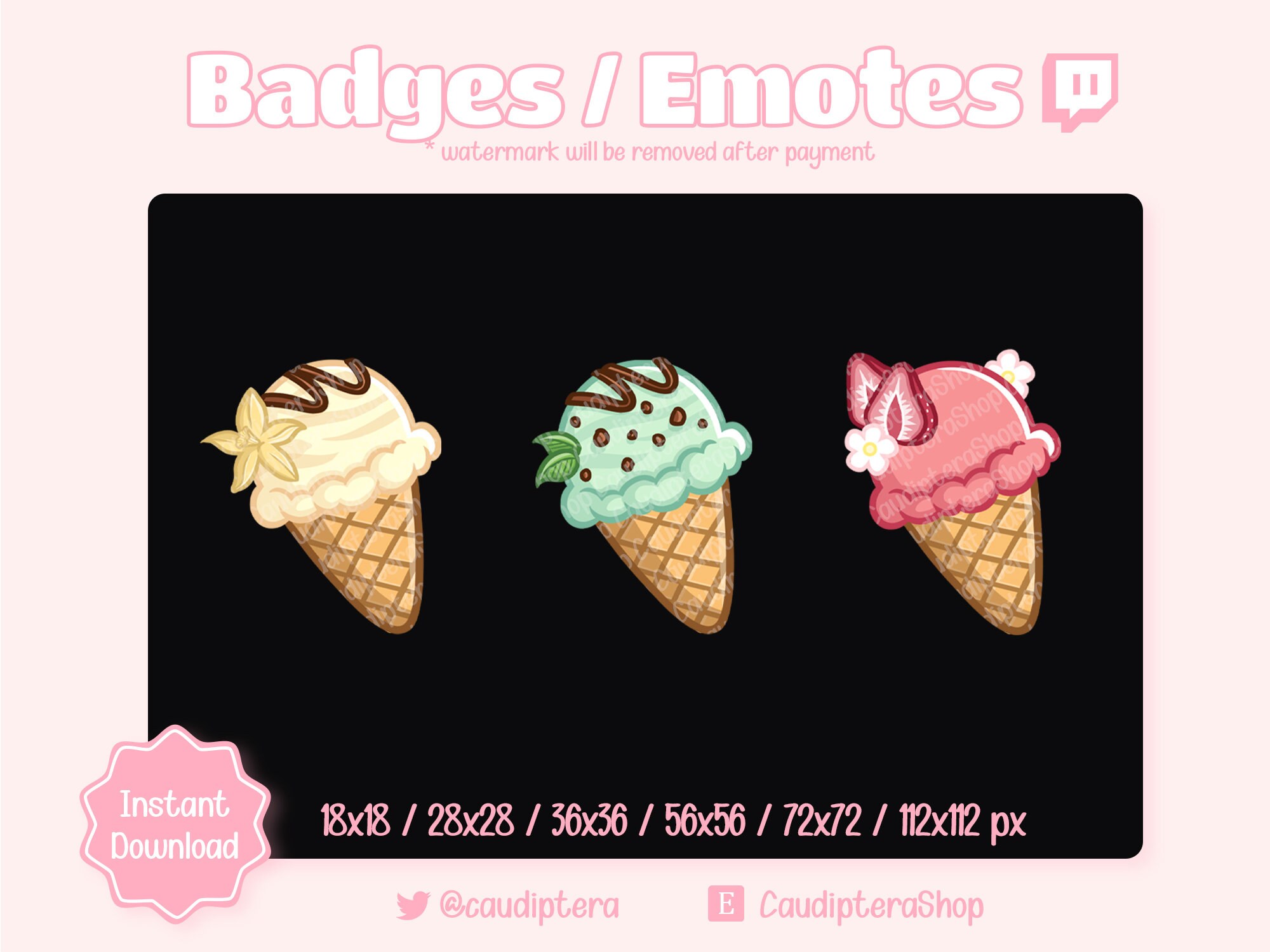 3 X Badges / Emotes Twitch Ice Cream 2 Discord Stream Ice Cream Kawaii ...