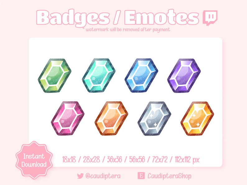 8 X Twitch Ruby Badges / Emotes Discord Diamond Diamond Gems Gem Kawaii ...