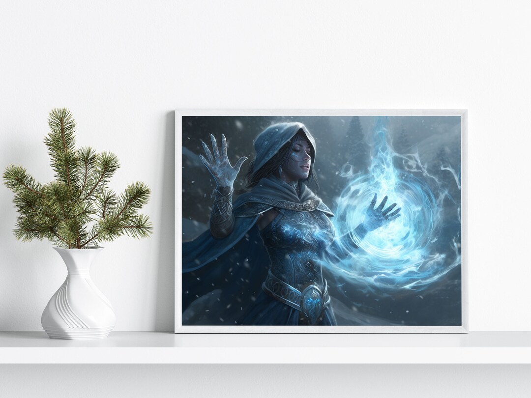 Unframed Wall Art, AI Art, Cold Mage, Sorceress Witch, Female Sorceress ...