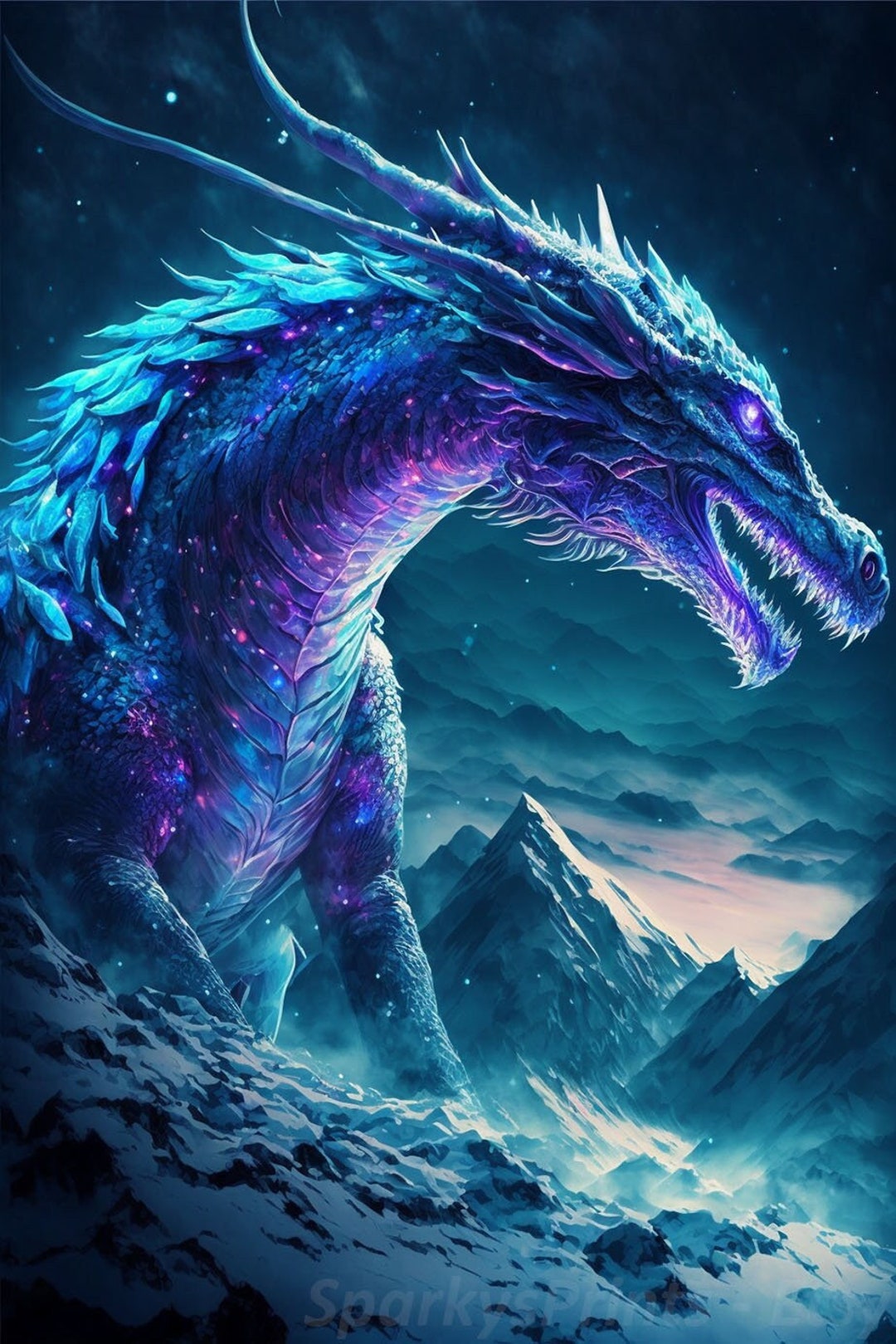 Wall Art, AI Art Print, Ai Art Frost Dragon Print, Ice Drake Fantasy ...