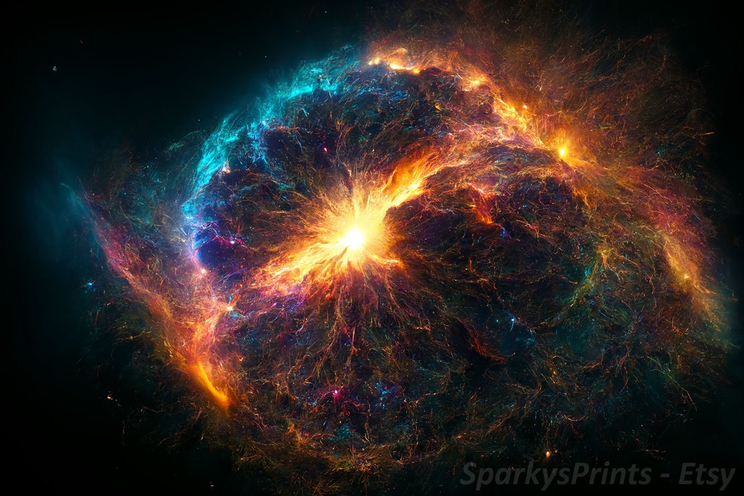 Wall Art, AI Art Print, Exploding Star Print Colors, Space, Nebula ...