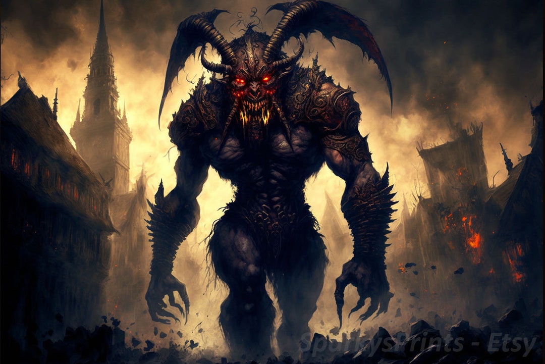 Wall Art, AI Generated Art, AI Art Print, Spined Demon Behemoth Print ...